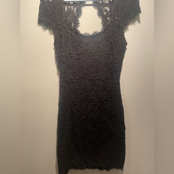LOFT | Dresses | Mini Black Lace Dress With Open Back | Poshmark
